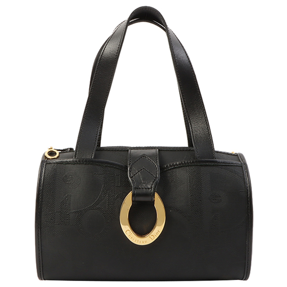 Dior | Bags | Dior Logo Pattern Oval Logo Plate Top Handle Bag Black ...